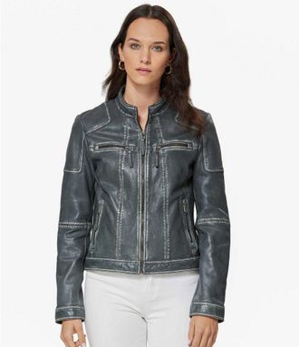 Jilani Lederjacke Cathy-2 Jilani - Damen Lederjacke Bikerjacke Lammnappa anthra