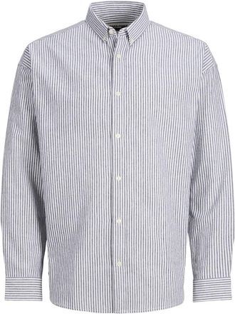Jack & Jones Mens JCOARC Oversized Oxford Shirt LS Hemd, Navy Blazer/Stripes:Stripes, XL