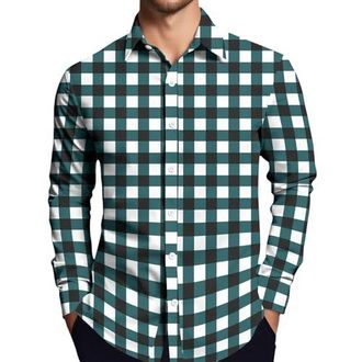 Generic Chemise &agrave; manches longues pour homme - Tendance - Chemise &agrave; manches longues - Avec motif &agrave; carreaux - En coton m&eacute;lang&eacute; - Chemise de loisirs pour le qu