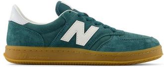 New Balance Unisexe T500 en Vert/Bleu/Blanc/Beige, Cuir, Taille 37.5 Large