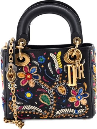 Dior Lady Dior Chain Bag Embroidered Calfskin Mini satchel - Noir