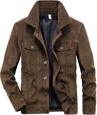 Generic Veste en velours côtelé pour homme, coupe ajustée, style vintage, décontracté, fermeture éclair, vêtements dextérieur tendance à manches longues, marr