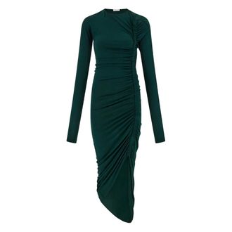 Ferragamo Femme, Robes, Vert, Taille: 36 FR Robe Drapée Vert Mousse avec Fermeture Éclair