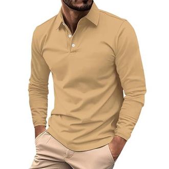 Generic Polo pour homme &agrave; manches longues et col basculant - Coupe droite - T-shirt Henley &agrave; bouton 1/4 - Couleur unie - D&eacute;contract&eacute; - Pour tous les jours, le