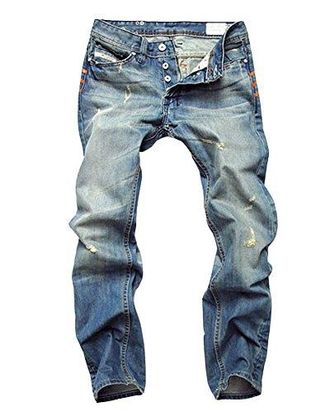 DianShao Homme Stonewash Jean D&eacute;chir&eacute; Classique 5 Poche D&eacute;contract&eacute;e Denim Pantalon Bleu Clair 34
