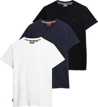 Superdry Herren Essential Logo T-Shirt aus Bio-Baumwolle im Dreierpack Schwarz/Weiß/Marineblau XXL