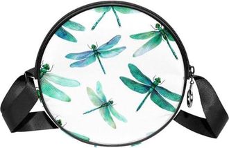 Generic Sac &agrave; bandouli&egrave;re rond pour femme, motif libellules mignonnes avec fermeture &eacute;clair, bretelles r&eacute;glables, sac &agrave; main rond d&eacute;contract&eacute; pour femmes et f