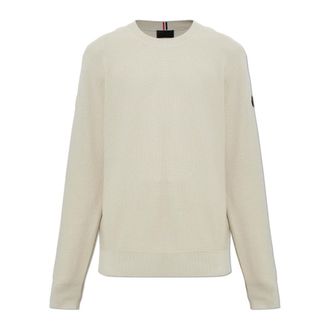 Moncler Homme, Pulls, Beige, Taille: S Pull en coton cr&egrave;me avec &eacute;cusson logo