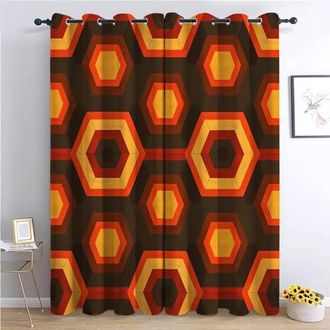 Generic Rideau Occultant &agrave; Oeillets, 140x160 cm, Abstrait G&eacute;om&eacute;trique Hexagonal Rideau D&eacute;coratif Fen&ecirc;tre, Polyester Imprim&eacute; Rideau pour Salon Chambre Color&eacute;