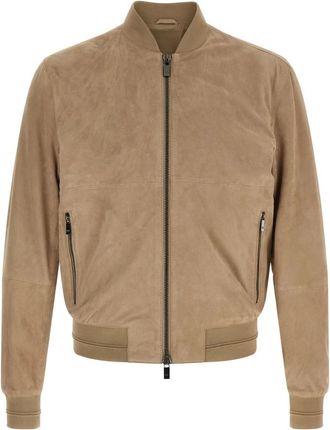 Pal Zileri Homme, Vestes, Beige, Taille: XL Suede Bomber Jacket