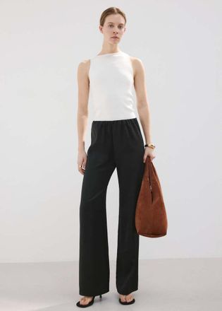 Mango Pantalon droit satin&eacute; noir - Femme - XS - MANGO