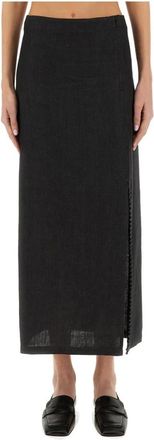 Alysi Femme, Jupes, Gris, Taille: 36 FR Maxi Jupe avec Fente Lat&eacute;rale