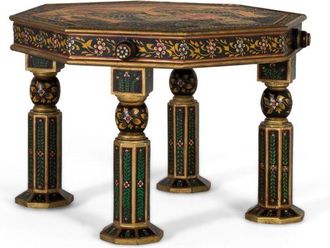 Giner&Colomer Giner Y Colomer - Table dappoint octogonale en bois de manguier avec d&eacute;tails peints
