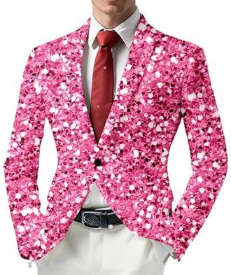 Generico Veste &agrave; paillettes pour homme - Veste de costume imprim&eacute;e - Veste de festival - Coupe ajust&eacute;e - Avec boutonni&egrave;re et poches - Veste de costume daffaire