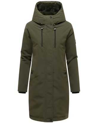 Navahoo Damen Langer Mantel warme Winterjacke mit Kapuze Hageltanz 14 Dark Olive Gr. XL