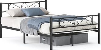 Vasagle Cadre de Lit 140 x 200 avec Sommier M&eacute;tal, Lit 2 Personnes, en M&eacute;tal, Montage Facile, pour Petits Espaces, Chambre dAmis, Chambre Ado, Noir dencre RMB