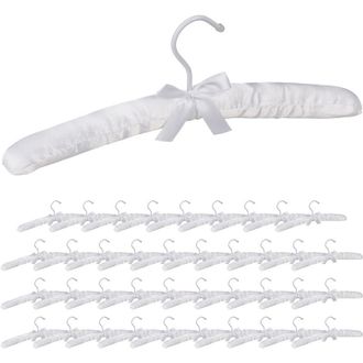 Relaxdays 40 x Kleiderb&uuml;gel Satin, weich gepolstert, 360&deg; drehbarer Haken, dekorative Schleife, Satinb&uuml;gel, 38 cm breit, wei&szlig;
