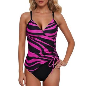 Generic Maillot de bain pour femme sport grande taille maillot de bain dos nu contr&ocirc;le du ventre imprim&eacute; maillots de bain d&eacute;t&eacute; femme vintage piscine plage, ro