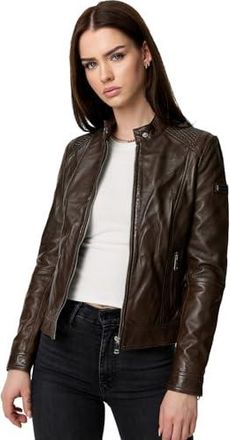 Tazzio F520 Veste en cuir véritable pour femme Style motard, marron, M