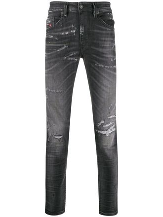 Diesel jean slim &agrave; effet us&eacute; - Noir