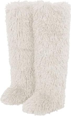 Generic Bottes dhiver en laine dagneau pour femme - Bottes hautes - Bottes longues avec bout rond - Bottes au-dessus du genou pour femme - 41, Blanc., 38 EU