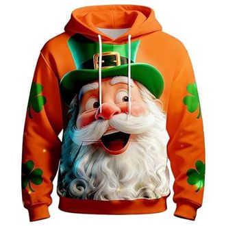 Generic Sweat &agrave; capuche ample &agrave; manches longues avec imprim&eacute; tr&egrave;fle vert pour homme, Orange-6, XXL