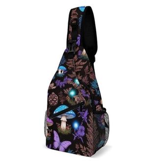 Generic Sacoche Homme Bandouliere Grenouilles lunaires, feuilles de champignons psych&eacute;d&eacute;liques L&eacute;ger Sac Bandouli&egrave;re Multifonction Crossbody Bag pour Cyclisme