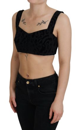 Dolce & Gabbana Womens Black Leopard Cropped Bustier Corset Bra Top Cotton