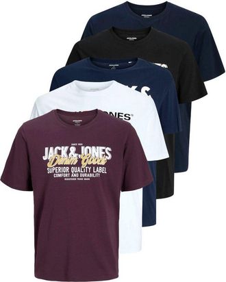 Jack & Jones Plus Size Print-Shirt Weites Shirt mit Printdruck (Spar-Set, 5er-Pack)