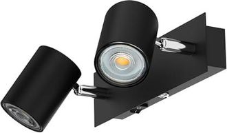 LEDs Com Spot mural WAIKA, &agrave; deux flammes, avec interrupteur, noir mat, incl. LED GU10 (blanc chaud, 7,6W chacun, 1103lm, 33&deg;)