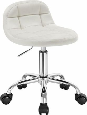 Woltu Woltu - Tabouret de Bureau Tabouret en Velours avec Dossier, Chaise Pivotante à roulettes, Réglable en Hauteur,Gris Clair