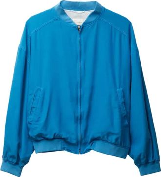 Versace Femme, Vestes, Bleu, Taille: 36 FR Blouson Zipp&eacute; en Popeline de Soie