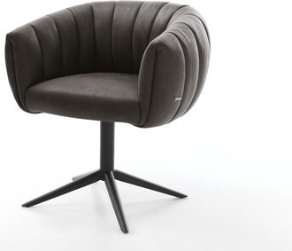 DELIFE Drehstuhl Jada-Flex Mikrofaser Anthrazit Vintage Fu&szlig;kreuz Schwarz 360&deg; drehbar Wippfunktion Taschenfederkern, Esszimmerst&uuml;hle
