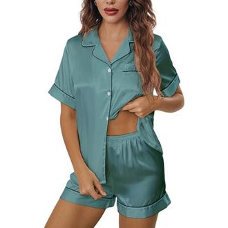 Generic Ensemble de pyjama doux à manches courtes pour femme, tailles M-3XL, Vert, 3x_l