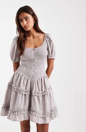 Daisy Street Robe &agrave; carreaux courte et volant&eacute;e avec fronces et taille basse-Multicolore