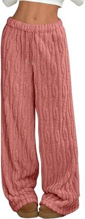 Generic Pantalon de d&eacute;tente en polaire pour femme - Bas de pyjama en peluche - Taille &eacute;lastique - Doux et confortable - Chaud - Avec cordon de serrage - Jambe