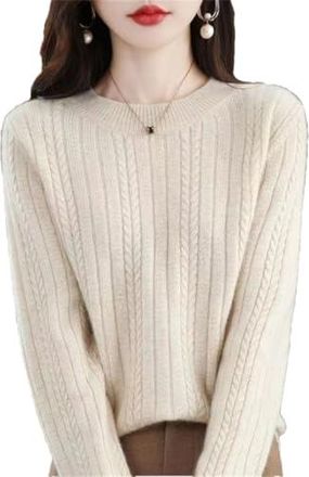 Generic Pull en cachemire à col rond pour femme - Manches longues - Couleur unie, abricot, XL