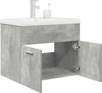 vidaXL vidaXL Waschbeckenunterschrank mit Einbaubecken Wasserhahn Betongrau