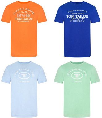 Tom Tailor T-Shirt Herren Printshirt Regular Fit (Vorteilspack, 4-tlg) Kurzarm Tee Shirt mit Rundhalsausschnitt aus 100% Baumwolle
