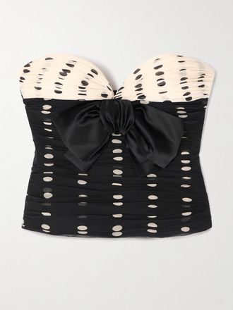 Valentino Garavani Haut Bustier Fronc&eacute; En Mousseline De Soie &Agrave; Noeud En Satin - Noir