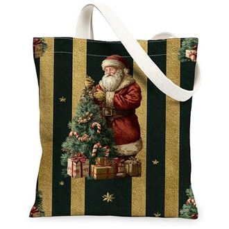 Generic Sacs fourre-tout en toile de No&euml;l, motif P&egrave;re No&euml;l vintage, sacs de courses r&eacute;utilisables, sacs de courses festifs, l&eacute;gers et lavables &agrave; bandouli&egrave;re p
