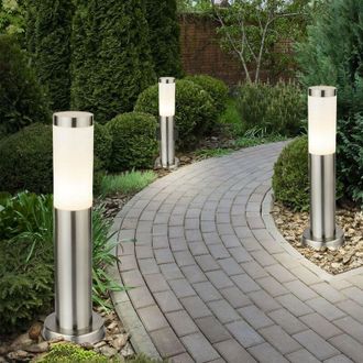 ETC Shop Etc-shop - 3er Set Steh Leuchten Au&szlig;en Beleuchtungen Steckdosen Edelstahl Stand Lampen Strahler IP44 E27 Licht