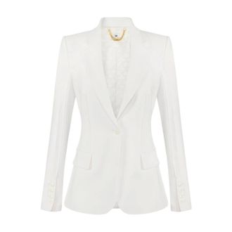Elisabetta Franchi Femme, Vestes, Blanc, Taille: 38 FR Blazer stretch en cr&ecirc;pe double