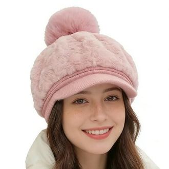 Generic Bonnets dhiver pour femmes - Couvre-chef &agrave; pompon, chapeau dhiver &eacute;l&eacute;gant &agrave; bord | Accessoire en tricot doux isol&eacute; chaud pour femmes et filles pour la