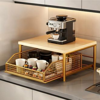 Generic K&uuml;chen-Mikrowellenregal Mit Aufbewahrungskorb Platzsparender K&uuml;chenarbeitsplatten-Organizer 2-stufiger Kleiner Mikrowellenst&auml;nderwagen, Schubladenrega