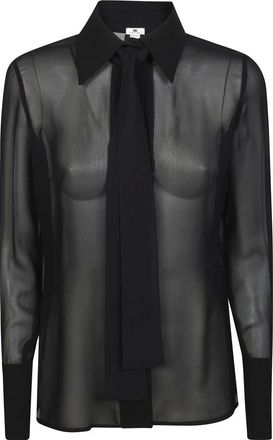 Elisabetta Franchi Femme, Blouses et Chemises, Noir, Taille: 42 FR Blouse en Georgette et Cr&ecirc;pe avec Ceinture &agrave; Nouer