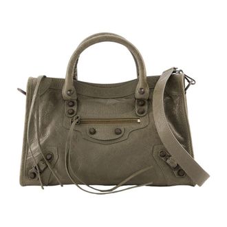 Balenciaga Womens Le City Top Handle Bag Green Lambskin