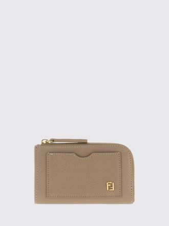 Fendi Porte-cartes plat en cuir de veau avec logo FF m&eacute;tallique