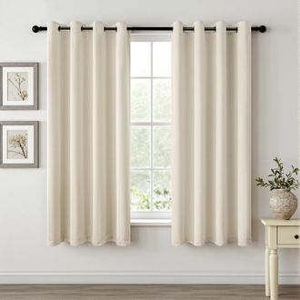 Miulee Vorhang Kurz Fenster mit &Ouml;sen, Verdunkelungsvorh&auml;nge Hellbeige Kleine Fenster, Gardinen Verdunkelung Modern Wohnzimmer Schlafzimmer, 2er Set Weicher A