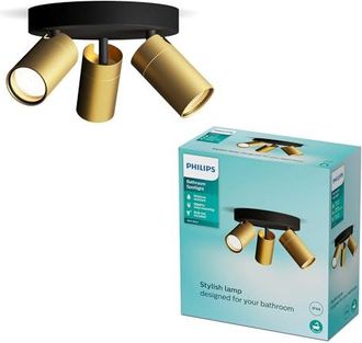 Philips Idris LED 3er Spotleuchte auf runder Platte, GU10 Lampe nicht enthalten, Messing, IP44, wasserfest